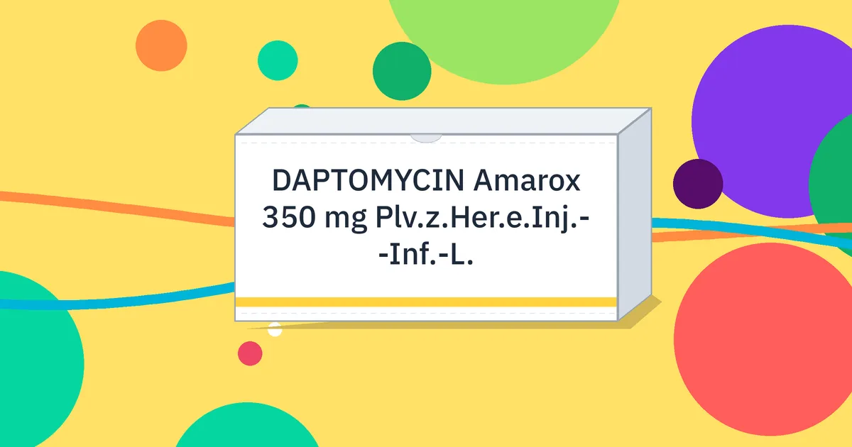 Symbolbild: Packung mit der Aufschrift DAPTOMYCIN Amarox 350 mg Plv.z.Her.e.Inj.--Inf.-L. (PZN 19077241) – Verfügbarkeit und Bezug in Apotheken in Frankfurt am Main
