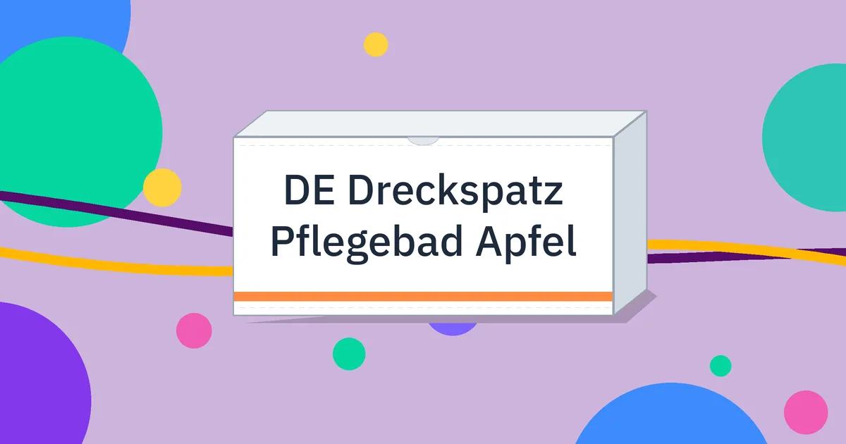 Symbolbild: Packung mit der Aufschrift DE Dreckspatz Pflegebad Apfel (PZN 17922407) – Verfügbarkeit und Bezug in Apotheken in Frankfurt am Main