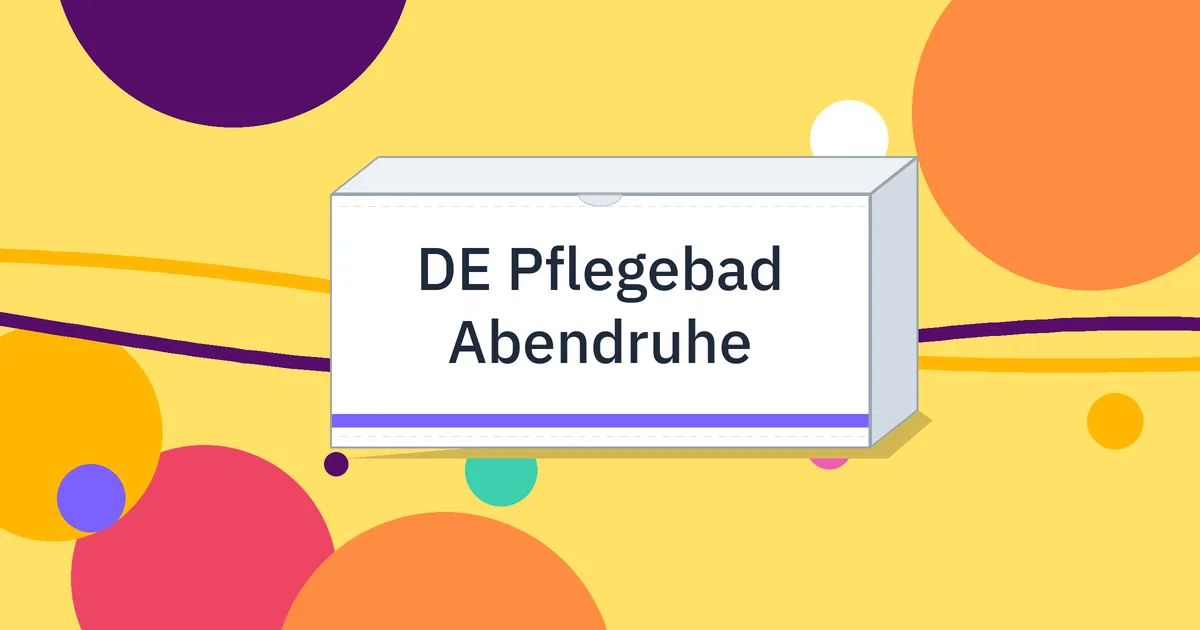Symbolbild: Packung mit der Aufschrift DE Pflegebad Abendruhe (PZN 11192652) – Verfügbarkeit und Bezug in Apotheken in Frankfurt am Main
