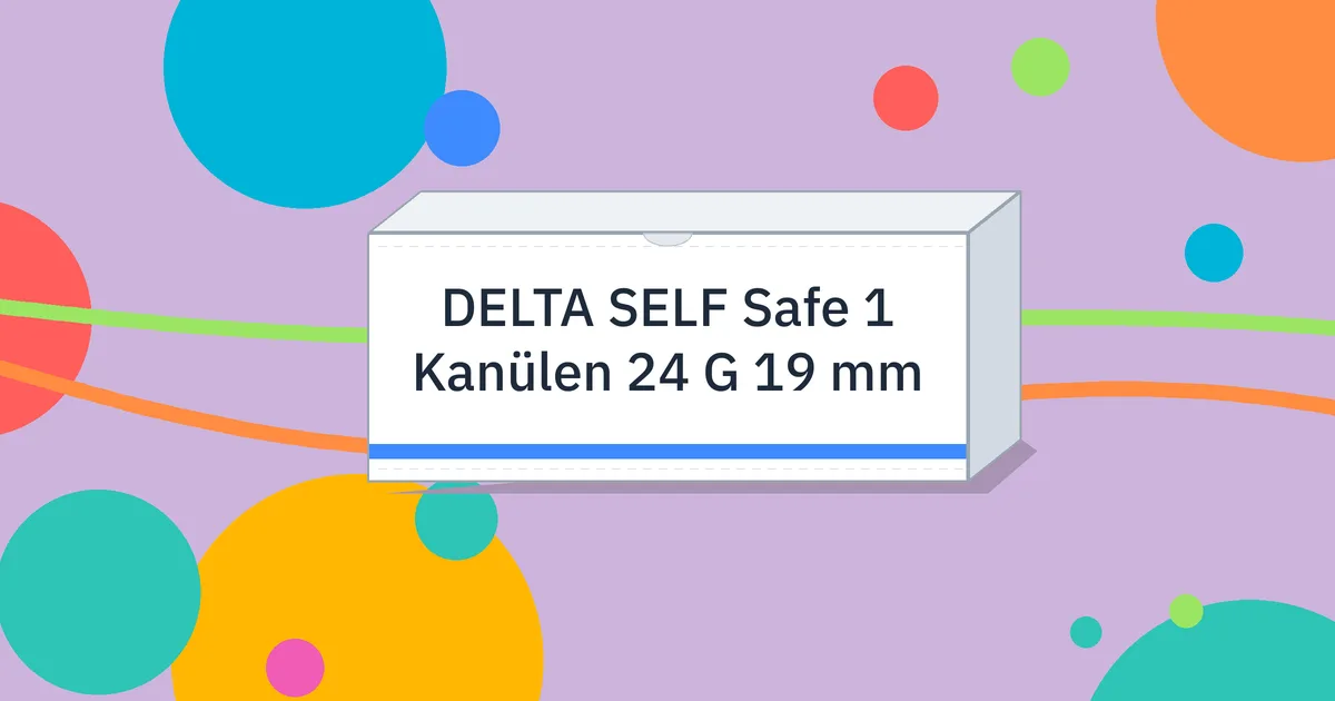 Symbolbild: Packung mit der Aufschrift DELTA SELF Safe 1 Kanülen 24 G 19 mm (PZN 07766225) – Verfügbarkeit und Bezug in Apotheken in Frankfurt am Main