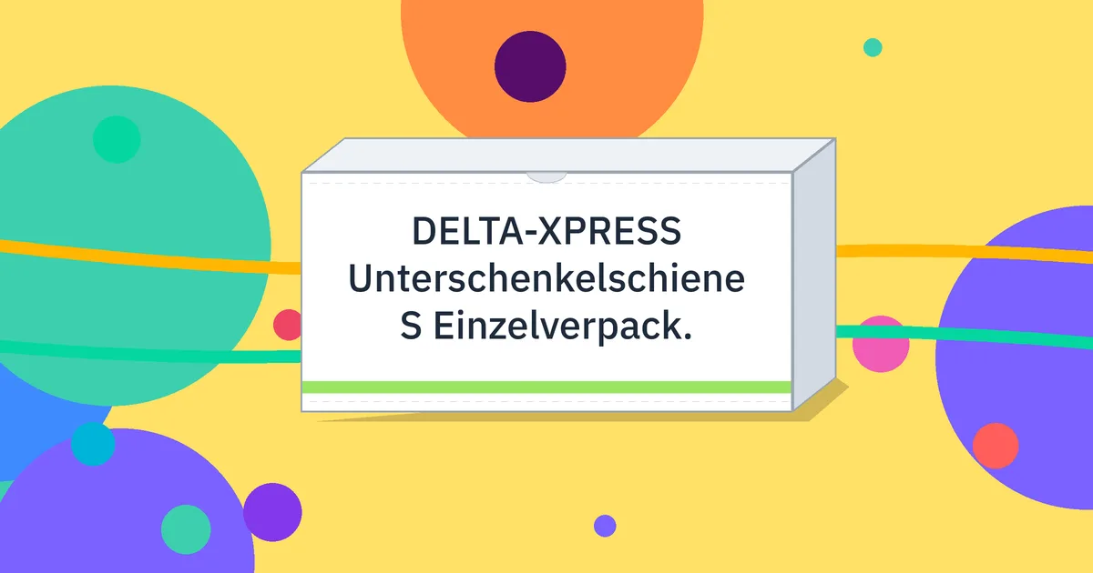Symbolbild: Packung mit der Aufschrift DELTA-XPRESS Unterschenkelschiene S Einzelverpack. (PZN 07619783) – Verfügbarkeit und Bezug in Apotheken in Frankfurt am Main