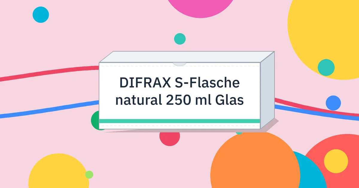 Symbolbild: Packung mit der Aufschrift DIFRAX S-Flasche natural 250 ml Glas (PZN 15734191) – Verfügbarkeit und Bezug in Apotheken in Frankfurt am Main