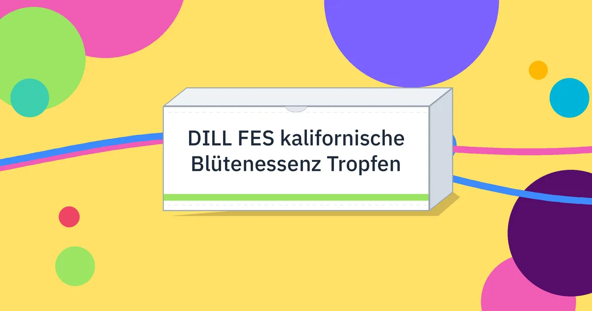 Symbolbild: Packung mit der Aufschrift DILL FES kalifornische Blütenessenz Tropfen (PZN 09172180) – Verfügbarkeit und Bezug in Apotheken in Frankfurt am Main