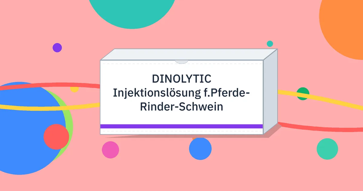 Symbolbild: Packung mit der Aufschrift DINOLYTIC Injektionslösung f.Pferde-Rinder-Schwein (PZN 01446583) – Verfügbarkeit und Bezug in Apotheken in Frankfurt am Main