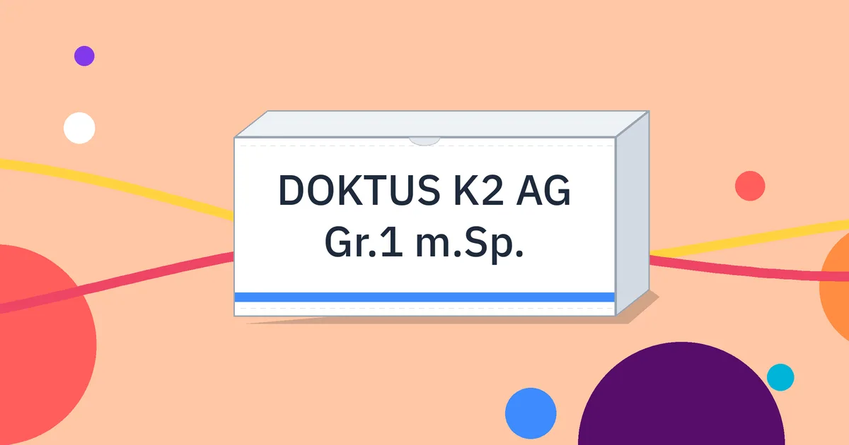 Symbolbild: Packung mit der Aufschrift DOKTUS K2 AG Gr.1 m.Sp. (PZN 03309502) – Verfügbarkeit und Bezug in Apotheken in Frankfurt am Main