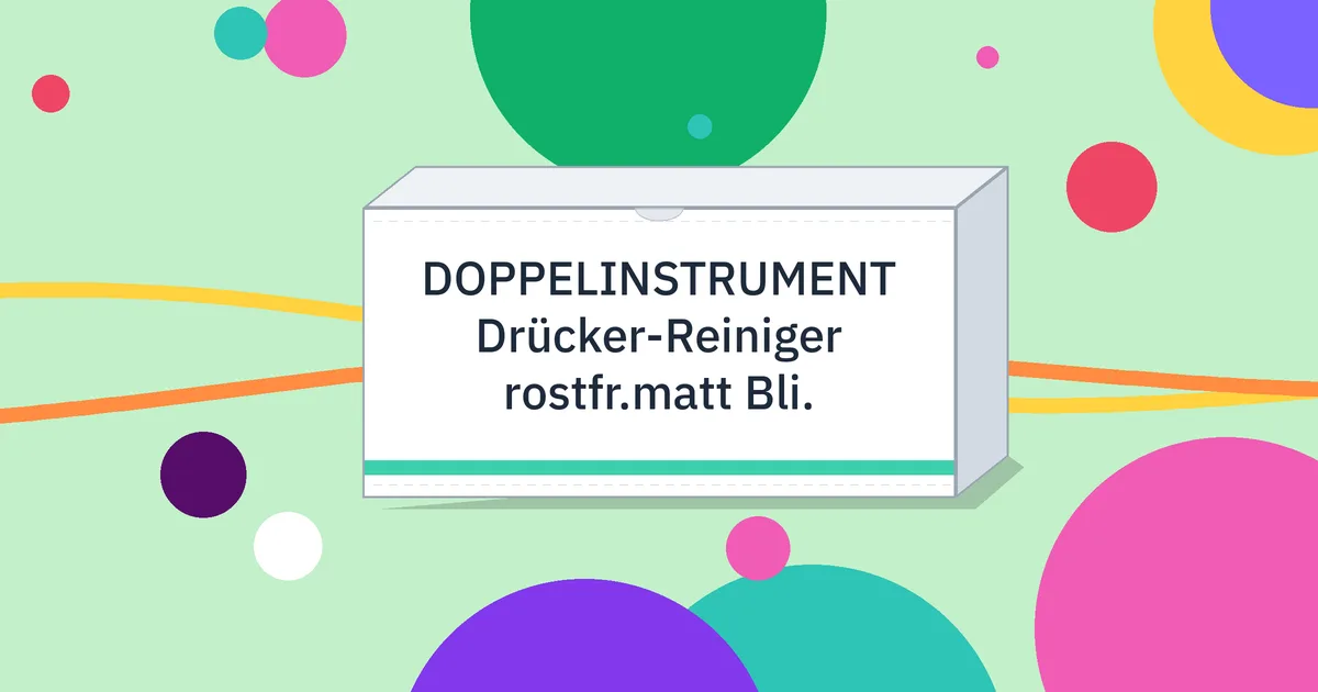 Symbolbild: Packung mit der Aufschrift DOPPELINSTRUMENT Drücker-Reiniger rostfr.matt Bli. (PZN 02176045) – Verfügbarkeit und Bezug in Apotheken in Frankfurt am Main
