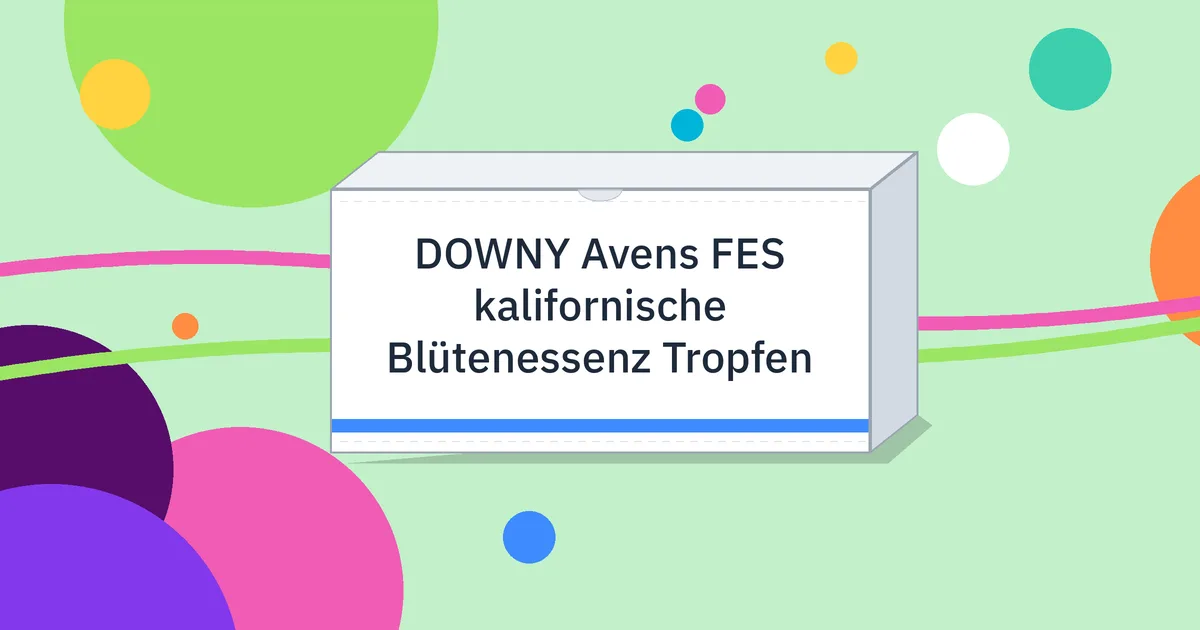 Symbolbild: Packung mit der Aufschrift DOWNY Avens FES kalifornische Blütenessenz Tropfen (PZN 18809707) – Verfügbarkeit und Bezug in Apotheken in Frankfurt am Main