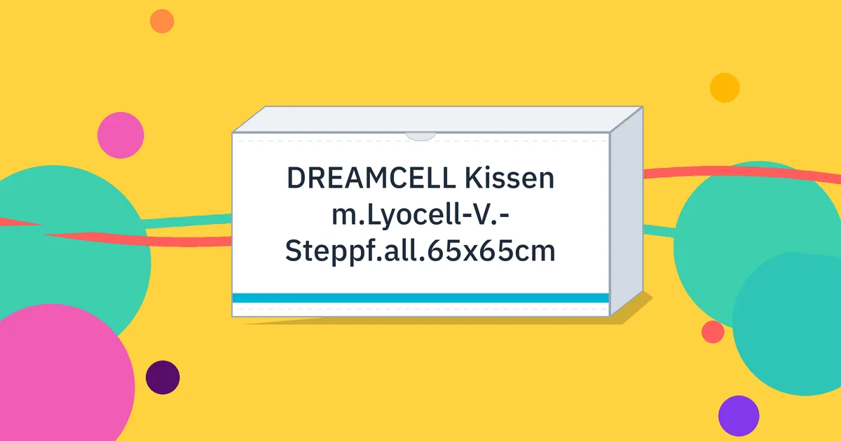 Symbolbild: Packung mit der Aufschrift DREAMCELL Kissen m.Lyocell-V.-Steppf.all.65x65cm (PZN 16894896) – Verfügbarkeit und Bezug in Apotheken in Frankfurt am Main