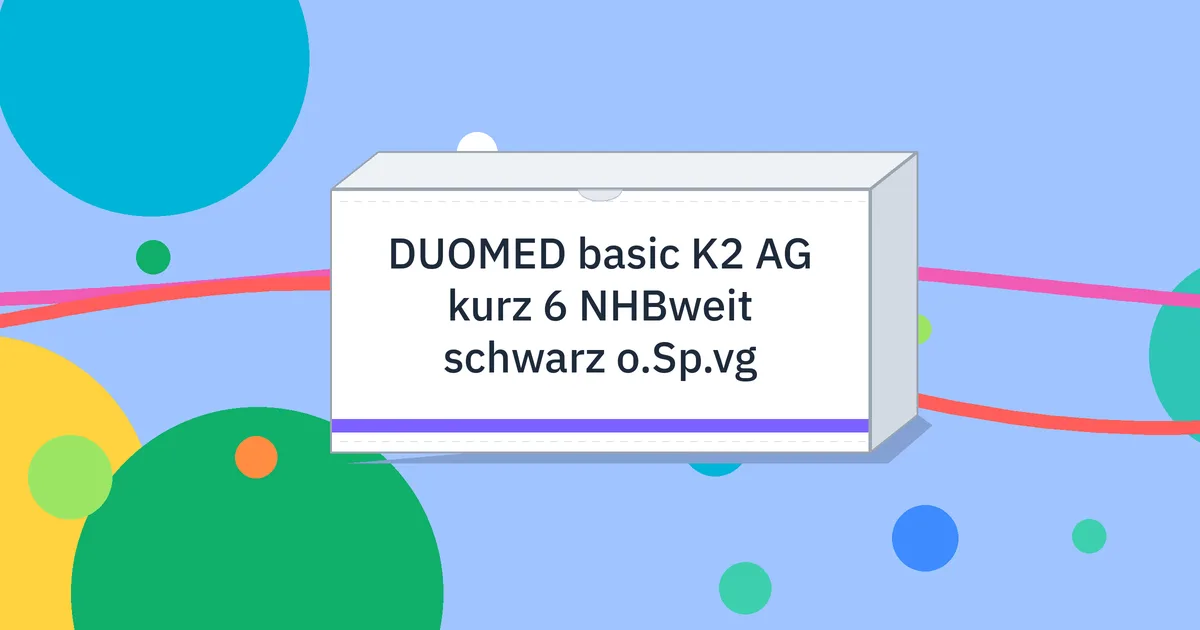 Symbolbild: Packung mit der Aufschrift DUOMED basic K2 AG kurz 6 NHBweit schwarz o.Sp.vg (PZN 20908523) – Verfügbarkeit und Bezug in Apotheken in Frankfurt am Main