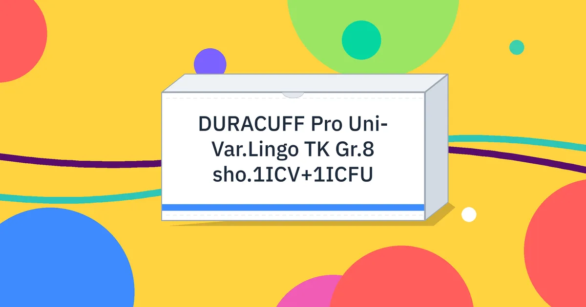 Symbolbild: Packung mit der Aufschrift DURACUFF Pro Uni-Var.Lingo TK Gr.8 sho.1ICV+1ICFU (PZN 19244420) – Verfügbarkeit und Bezug in Apotheken in Frankfurt am Main