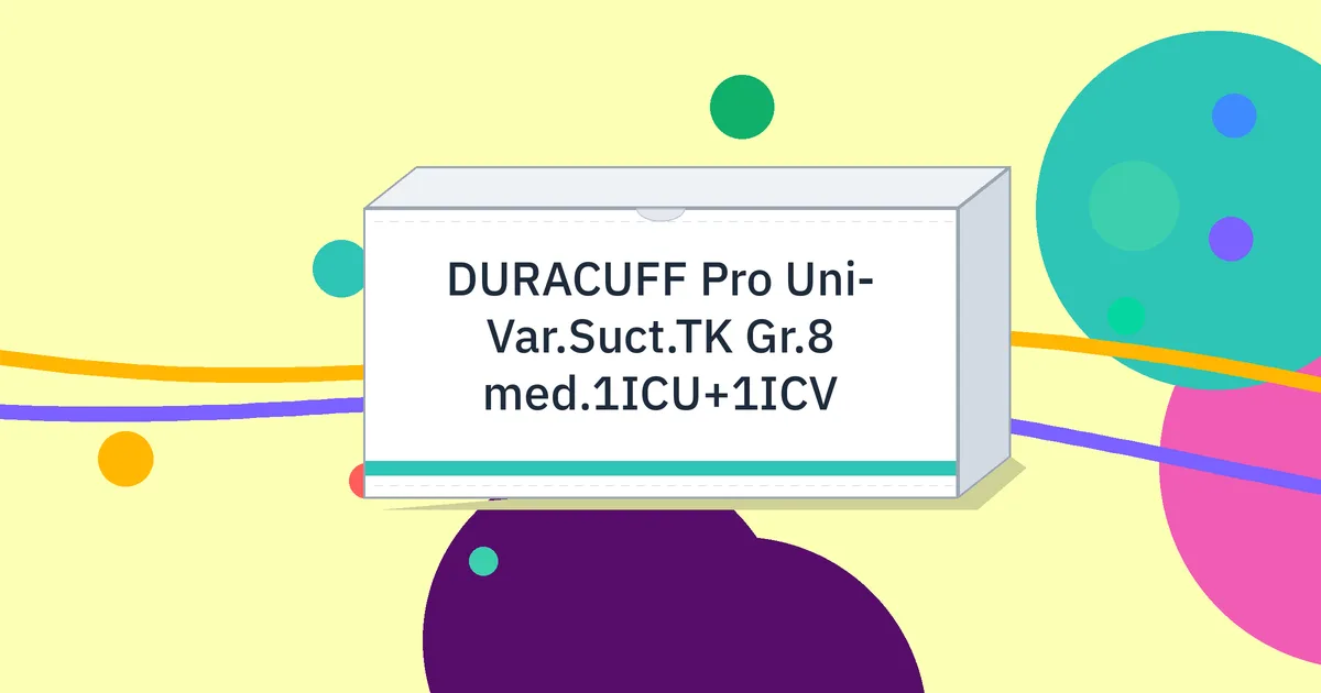 Symbolbild: Packung mit der Aufschrift DURACUFF Pro Uni-Var.Suct.TK Gr.8 med.1ICU+1ICV (PZN 19245247) – Verfügbarkeit und Bezug in Apotheken in Frankfurt am Main