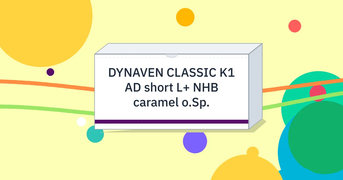 Symbolbild: Packung mit der Aufschrift DYNAVEN CLASSIC K1 AD short L+ NHB caramel o.Sp. (PZN 18414699) – Verfügbarkeit und Bezug in Apotheken in Frankfurt am Main