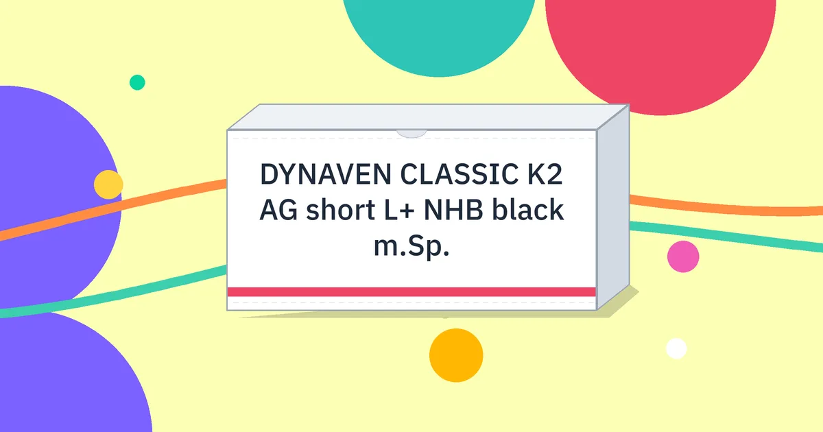 Symbolbild: Packung mit der Aufschrift DYNAVEN CLASSIC K2 AG short L+ NHB black m.Sp. (PZN 18418674) – Verfügbarkeit und Bezug in Apotheken in Frankfurt am Main