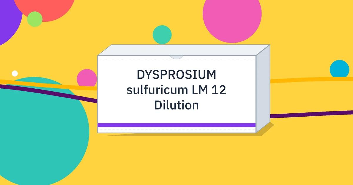 Symbolbild: Packung mit der Aufschrift DYSPROSIUM sulfuricum LM 12 Dilution (PZN 13467946) – Verfügbarkeit und Bezug in Apotheken in Frankfurt am Main