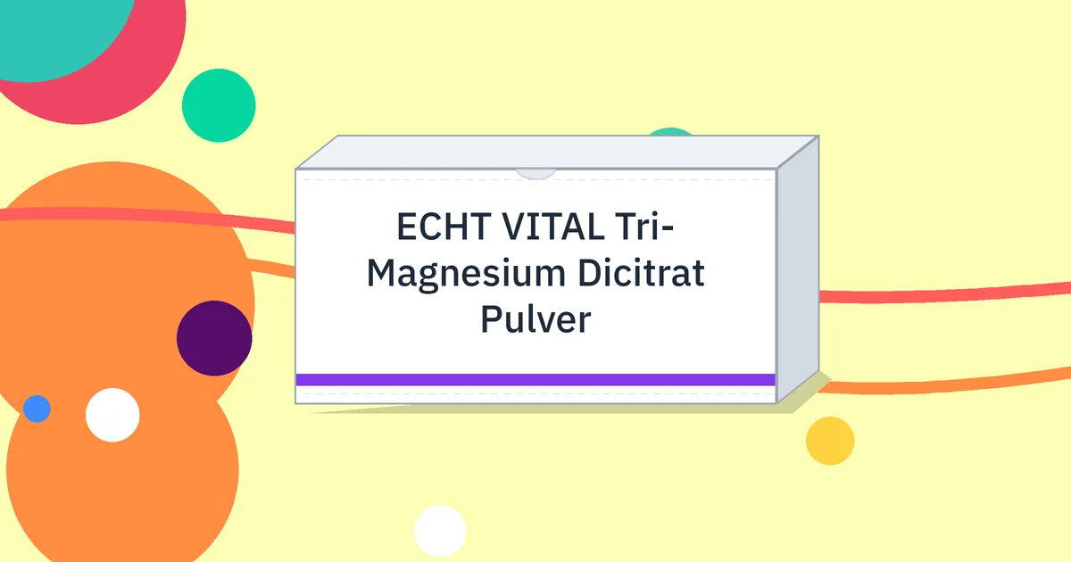 Symbolbild: Packung mit der Aufschrift ECHT VITAL Tri-Magnesium Dicitrat Pulver (PZN 11880518) – Verfügbarkeit und Bezug in Apotheken in Frankfurt am Main