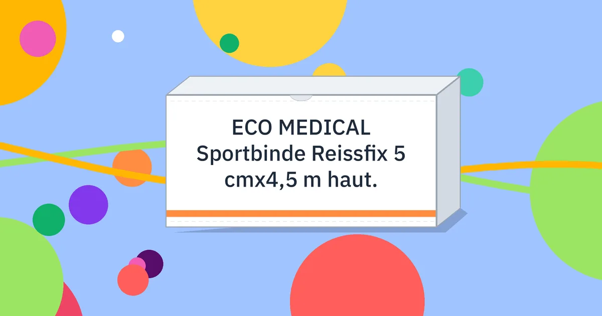 Symbolbild: Packung mit der Aufschrift ECO MEDICAL Sportbinde Reissfix 5 cmx4,5 m haut. (PZN 00881182) – Verfügbarkeit und Bezug in Apotheken in Frankfurt am Main