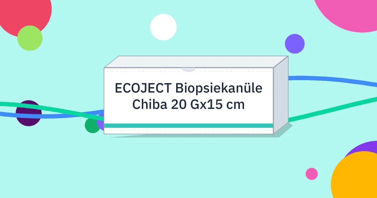 Symbolbild: Packung mit der Aufschrift ECOJECT Biopsiekanüle Chiba 20 Gx15 cm (PZN 06125197) – Verfügbarkeit und Bezug in Apotheken in Frankfurt am Main
