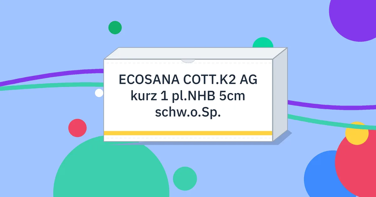 Symbolbild: Packung mit der Aufschrift ECOSANA COTT.K2 AG kurz 1 pl.NHB 5cm schw.o.Sp. (PZN 16948505) – Verfügbarkeit und Bezug in Apotheken in Frankfurt am Main