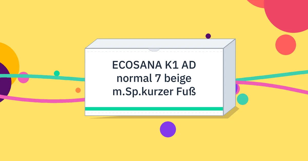 Symbolbild: Packung mit der Aufschrift ECOSANA K1 AD normal 7 beige m.Sp.kurzer Fuß (PZN 04725444) – Verfügbarkeit und Bezug in Apotheken in Frankfurt am Main