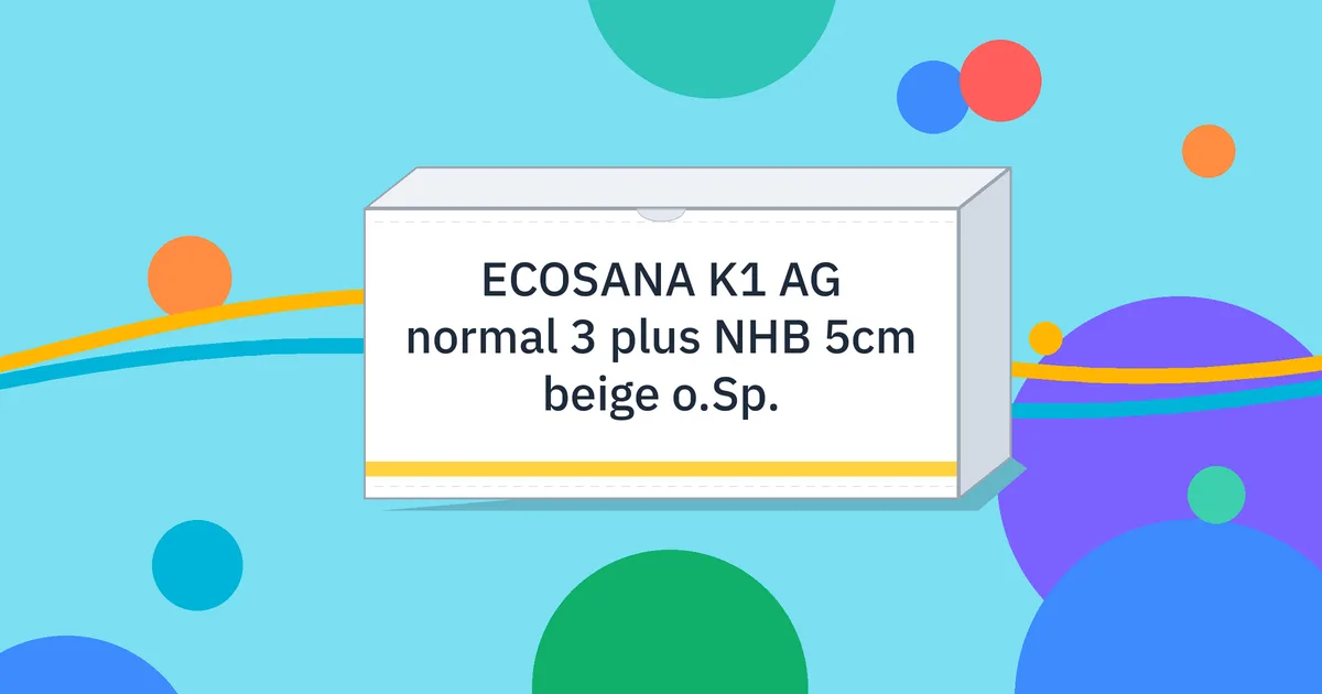 Symbolbild: Packung mit der Aufschrift ECOSANA K1 AG normal 3 plus NHB 5cm beige o.Sp. (PZN 04727555) – Verfügbarkeit und Bezug in Apotheken in Frankfurt am Main