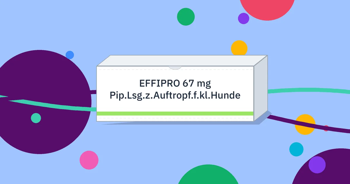 Symbolbild: Packung mit der Aufschrift EFFIPRO 67 mg Pip.Lsg.z.Auftropf.f.kl.Hunde (PZN 05507689) – Verfügbarkeit und Bezug in Apotheken in Frankfurt am Main