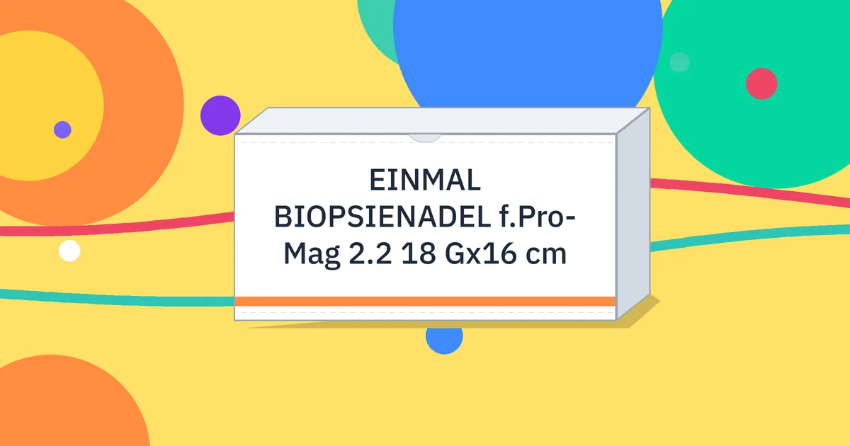 Symbolbild: Packung mit der Aufschrift EINMAL BIOPSIENADEL f.Pro-Mag 2.2 18 Gx16 cm (PZN 16617659) – Verfügbarkeit und Bezug in Apotheken in Frankfurt am Main