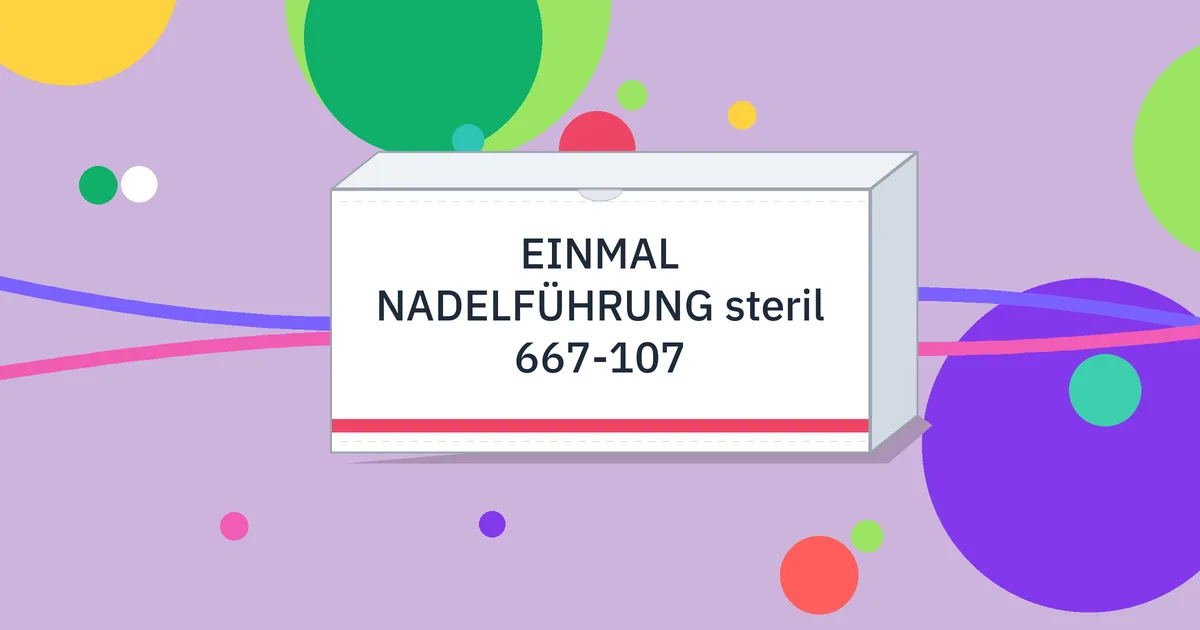 Symbolbild: Packung mit der Aufschrift EINMAL NADELFÜHRUNG steril 667-107 (PZN 16258516) – Verfügbarkeit und Bezug in Apotheken in Frankfurt am Main