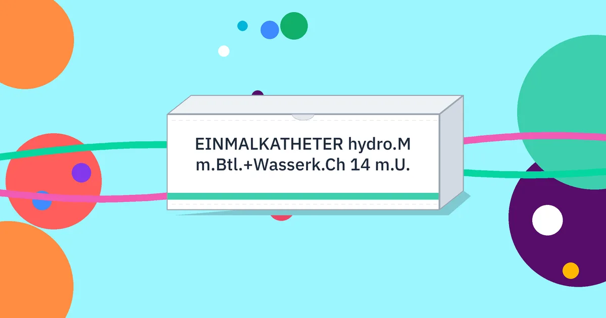 Symbolbild: Packung mit der Aufschrift EINMALKATHETER hydro.M m.Btl.+Wasserk.Ch 14 m.U. (PZN 06876058) – Verfügbarkeit und Bezug in Apotheken in Frankfurt am Main