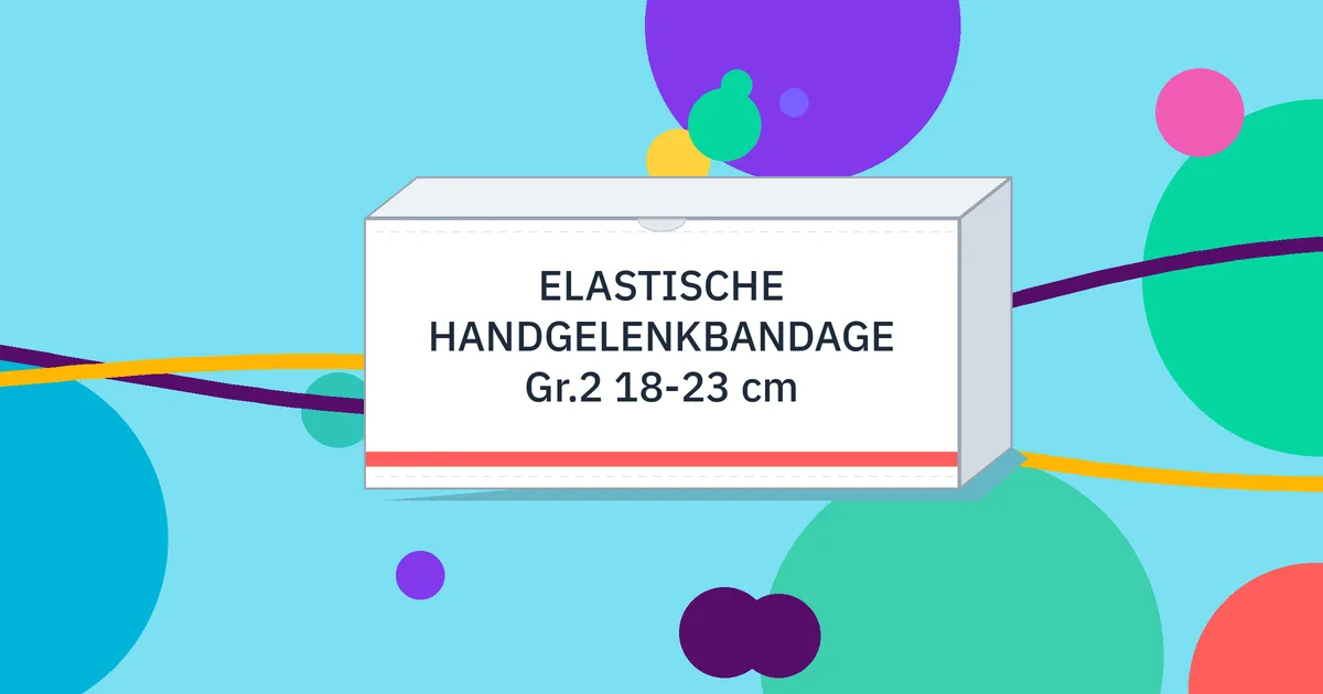 Symbolbild: Packung mit der Aufschrift ELASTISCHE HANDGELENKBANDAGE Gr.2 18-23 cm (PZN 18115755) – Verfügbarkeit und Bezug in Apotheken in Frankfurt am Main
