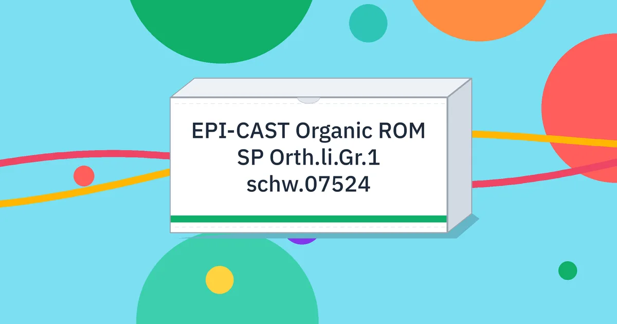 Symbolbild: Packung mit der Aufschrift EPI-CAST Organic ROM SP Orth.li.Gr.1 schw.07524 (PZN 20835296) – Verfügbarkeit und Bezug in Apotheken in Frankfurt am Main