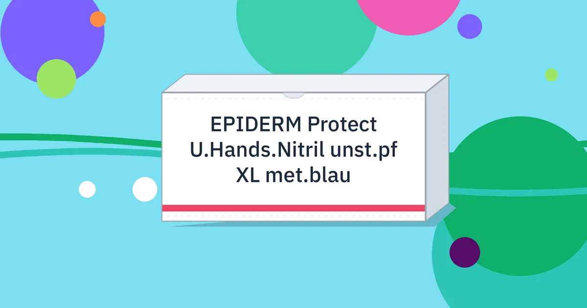 Symbolbild: Packung mit der Aufschrift EPIDERM Protect U.Hands.Nitril unst.pf XL met.blau (PZN 16685810) – Verfügbarkeit und Bezug in Apotheken in Frankfurt am Main