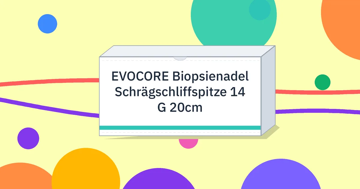 Symbolbild: Packung mit der Aufschrift EVOCORE Biopsienadel Schrägschliffspitze 14 G 20cm (PZN 11655193) – Verfügbarkeit und Bezug in Apotheken in Frankfurt am Main