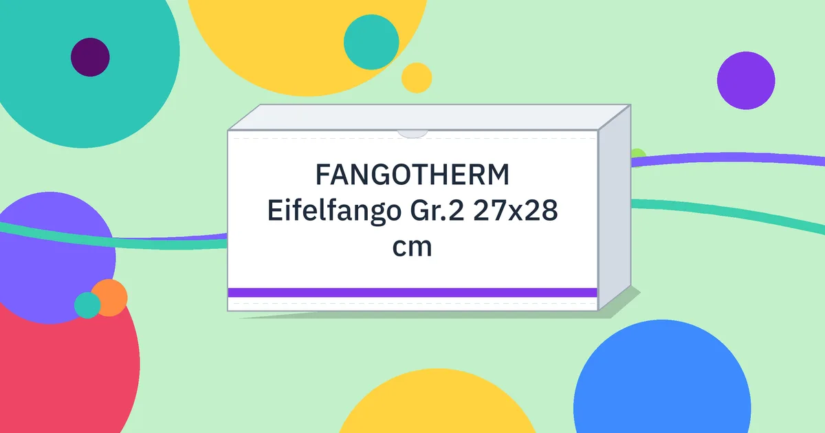 Symbolbild: Packung mit der Aufschrift FANGOTHERM Eifelfango Gr.2 27x28 cm (PZN 10843136) – Verfügbarkeit und Bezug in Apotheken in Frankfurt am Main