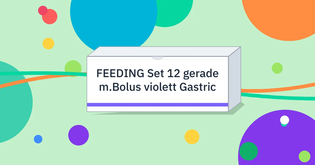 Symbolbild: Packung mit der Aufschrift FEEDING Set 12 gerade m.Bolus violett Gastric (PZN 14344298) – Verfügbarkeit und Bezug in Apotheken in Frankfurt am Main