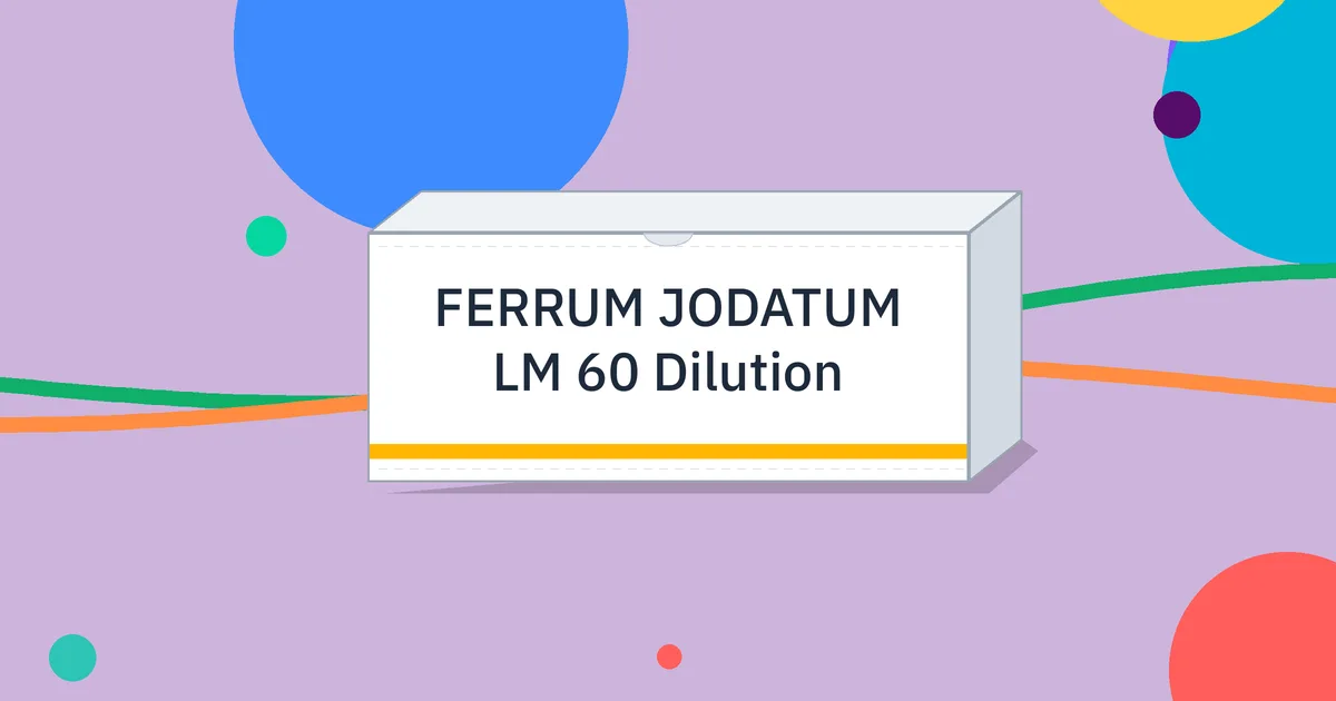Symbolbild: Packung mit der Aufschrift FERRUM JODATUM LM 60 Dilution (PZN 12849172) – Verfügbarkeit und Bezug in Apotheken in Frankfurt am Main