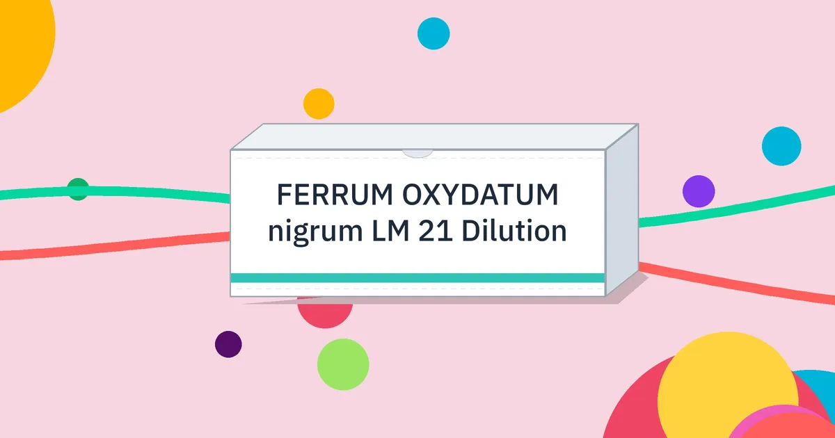 Symbolbild: Packung mit der Aufschrift FERRUM OXYDATUM nigrum LM 21 Dilution (PZN 12851306) – Verfügbarkeit und Bezug in Apotheken in Frankfurt am Main