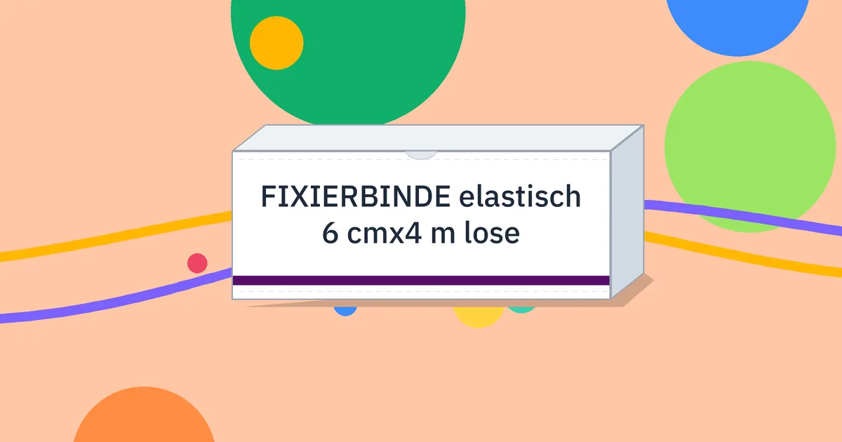 Symbolbild: Packung mit der Aufschrift FIXIERBINDE elastisch 6 cmx4 m lose (PZN 08821920) – Verfügbarkeit und Bezug in Apotheken in Frankfurt am Main