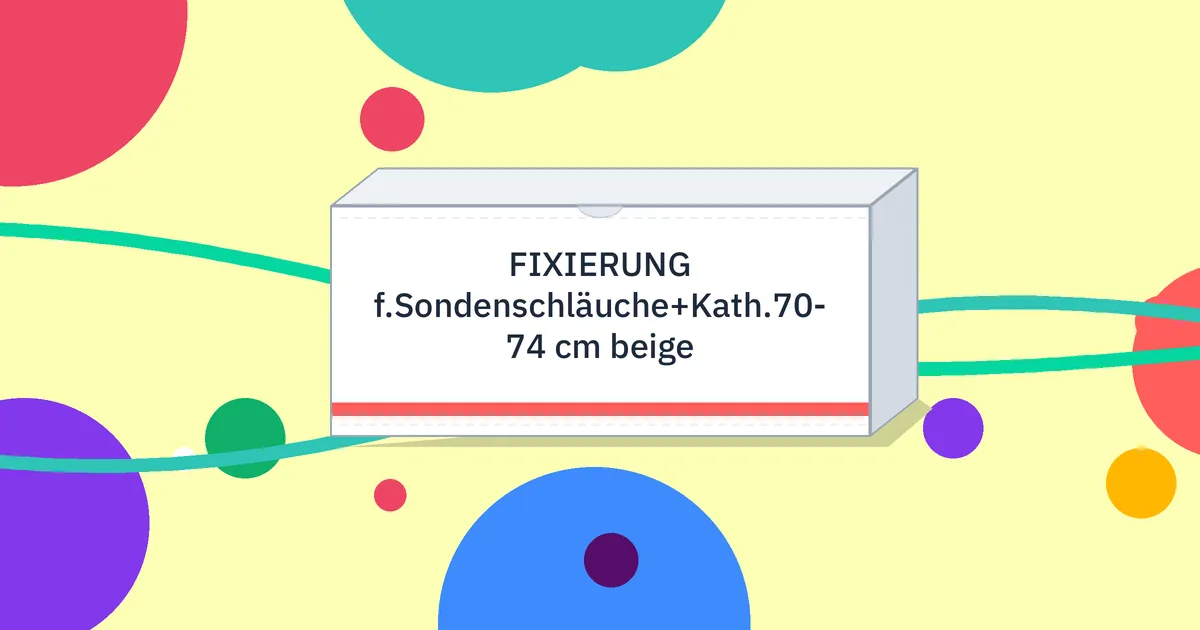 Symbolbild: Packung mit der Aufschrift FIXIERUNG f.Sondenschläuche+Kath.70-74 cm beige (PZN 20653158) – Verfügbarkeit und Bezug in Apotheken in Frankfurt am Main