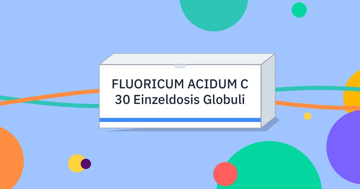Symbolbild: Packung mit der Aufschrift FLUORICUM ACIDUM C 30 Einzeldosis Globuli (PZN 01918013) – Verfügbarkeit und Bezug in Apotheken in Frankfurt am Main