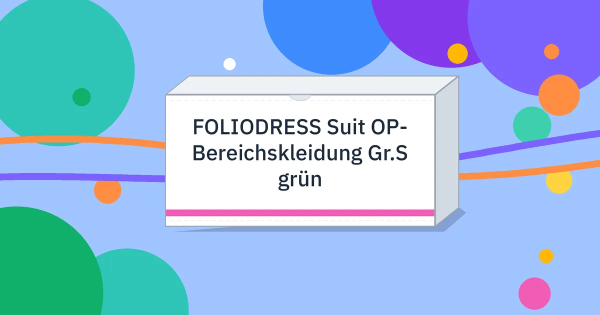 Symbolbild: Packung mit der Aufschrift FOLIODRESS Suit OP-Bereichskleidung Gr.S grün (PZN 00067903) – Verfügbarkeit und Bezug in Apotheken in Frankfurt am Main