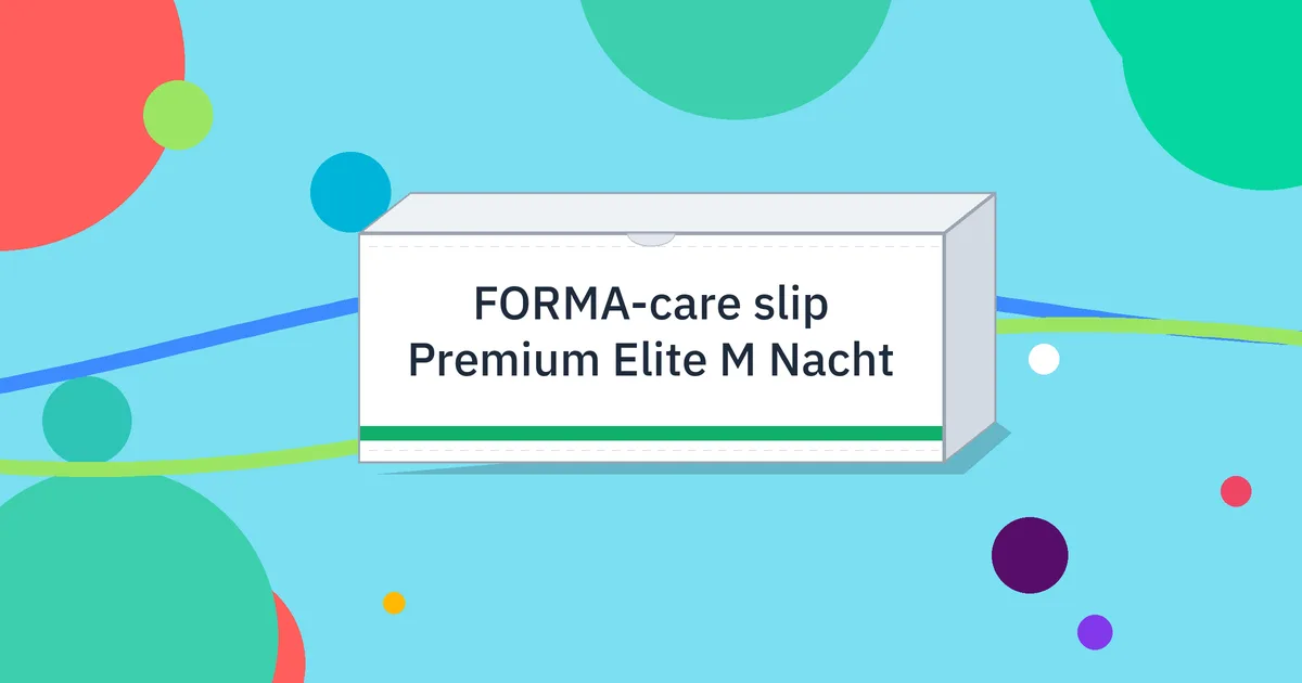 Symbolbild: Packung mit der Aufschrift FORMA-care slip Premium Elite M Nacht (PZN 18851951) – Verfügbarkeit und Bezug in Apotheken in Frankfurt am Main