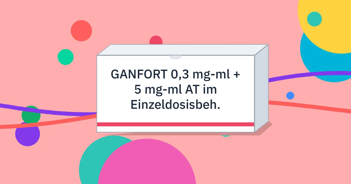 Symbolbild: Packung mit der Aufschrift GANFORT 0,3 mg-ml + 5 mg-ml AT im Einzeldosisbeh. (PZN 18863428) – Verfügbarkeit und Bezug in Apotheken in Frankfurt am Main