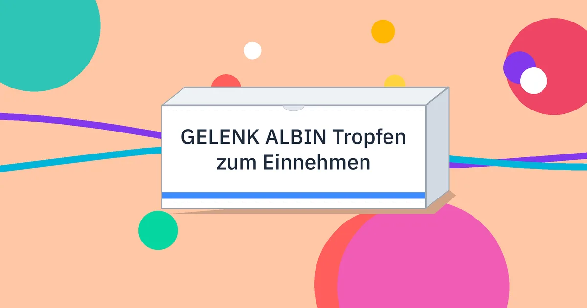 Symbolbild: Packung mit der Aufschrift GELENK ALBIN Tropfen zum Einnehmen (PZN 01839495) – Verfügbarkeit und Bezug in Apotheken in Frankfurt am Main