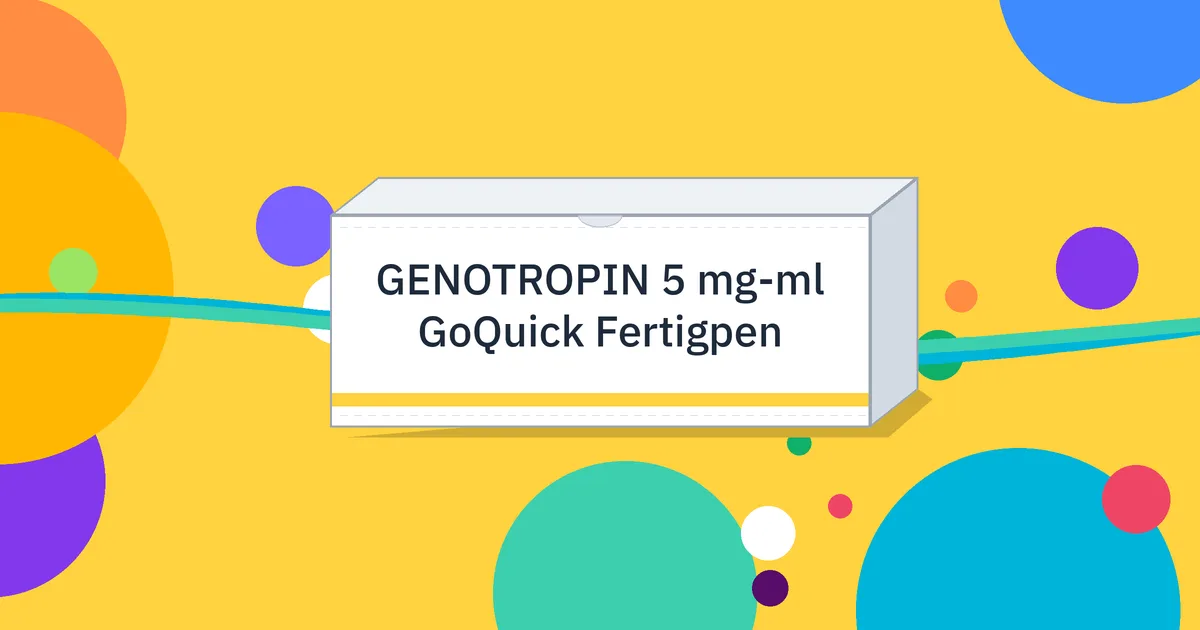Symbolbild: Packung mit der Aufschrift GENOTROPIN 5 mg-ml GoQuick Fertigpen (PZN 17184926) – Verfügbarkeit und Bezug in Apotheken in Frankfurt am Main