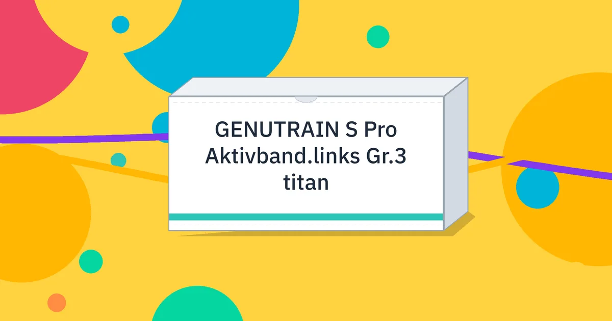 Symbolbild: Packung mit der Aufschrift GENUTRAIN S Pro Aktivband.links Gr.3 titan (PZN 09337304) – Verfügbarkeit und Bezug in Apotheken in Frankfurt am Main