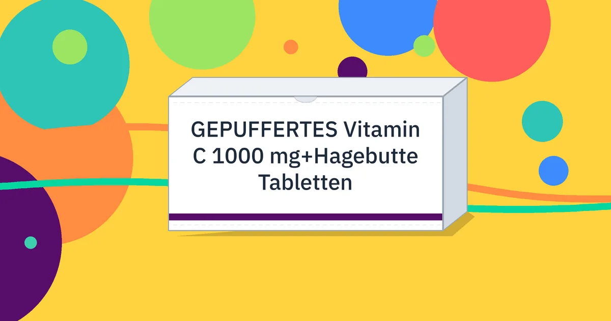 Symbolbild: Packung mit der Aufschrift GEPUFFERTES Vitamin C 1000 mg+Hagebutte Tabletten (PZN 18398658) – Verfügbarkeit und Bezug in Apotheken in Frankfurt am Main