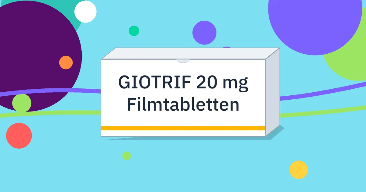 Symbolbild: Packung mit der Aufschrift GIOTRIF 20 mg Filmtabletten (PZN 17640063) – Verfügbarkeit und Bezug in Apotheken in Frankfurt am Main