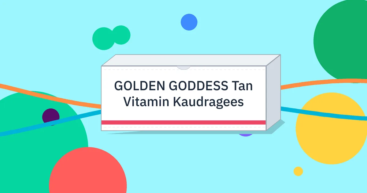 Symbolbild: Packung mit der Aufschrift GOLDEN GODDESS Tan Vitamin Kaudragees (PZN 18499879) – Verfügbarkeit und Bezug in Apotheken in Frankfurt am Main