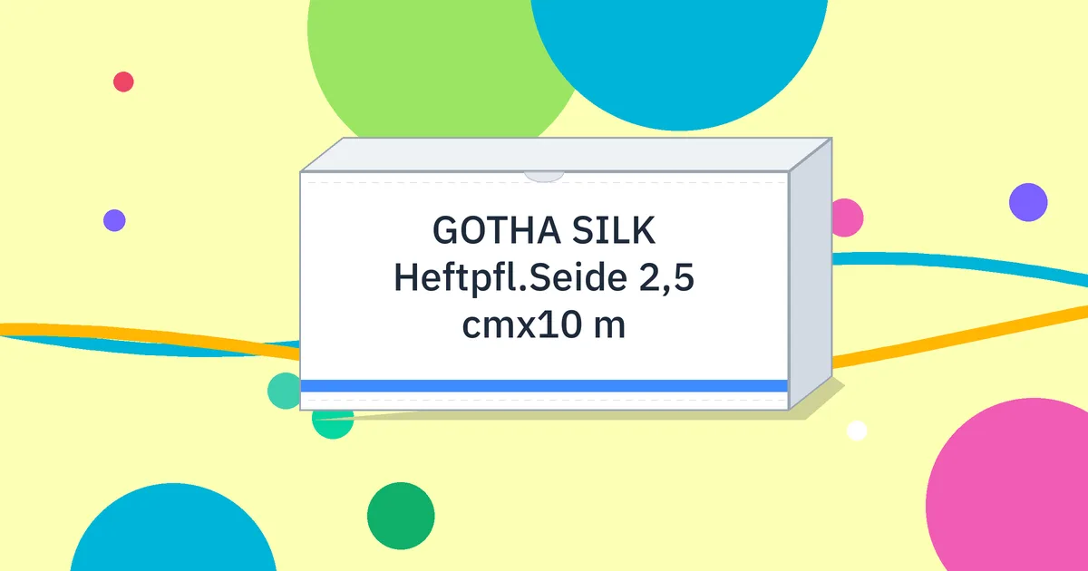 Symbolbild: Packung mit der Aufschrift GOTHA SILK Heftpfl.Seide 2,5 cmx10 m (PZN 07105357) – Verfügbarkeit und Bezug in Apotheken in Frankfurt am Main