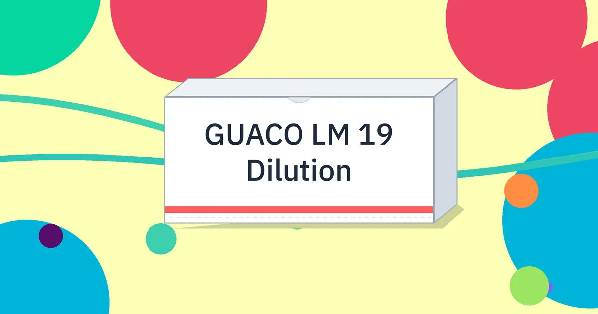 Symbolbild: Packung mit der Aufschrift GUACO LM 19 Dilution (PZN 13548030) – Verfügbarkeit und Bezug in Apotheken in Frankfurt am Main